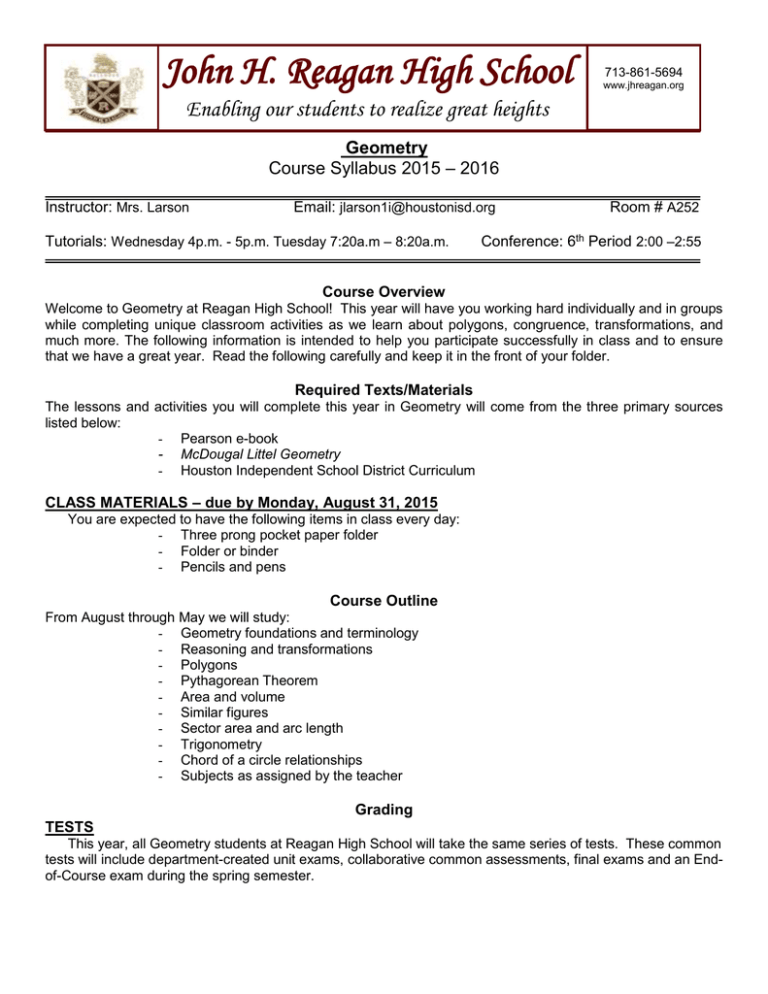Geometry Course Syllabus - Reagan High School 2015-2016