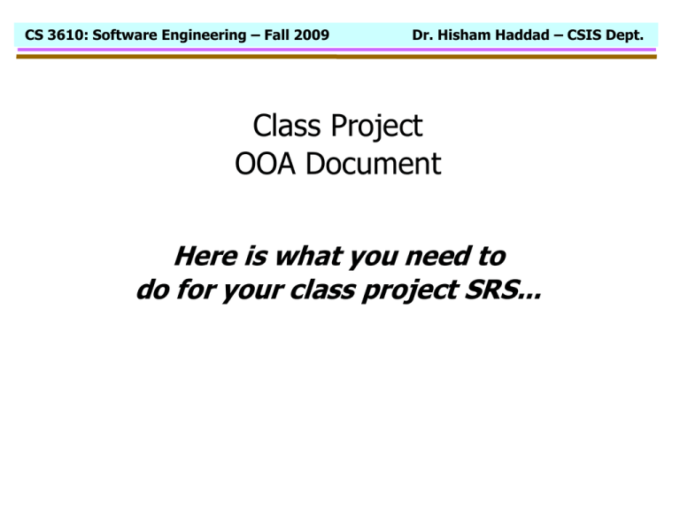 OOA for Software Engineering: Class Project Guide