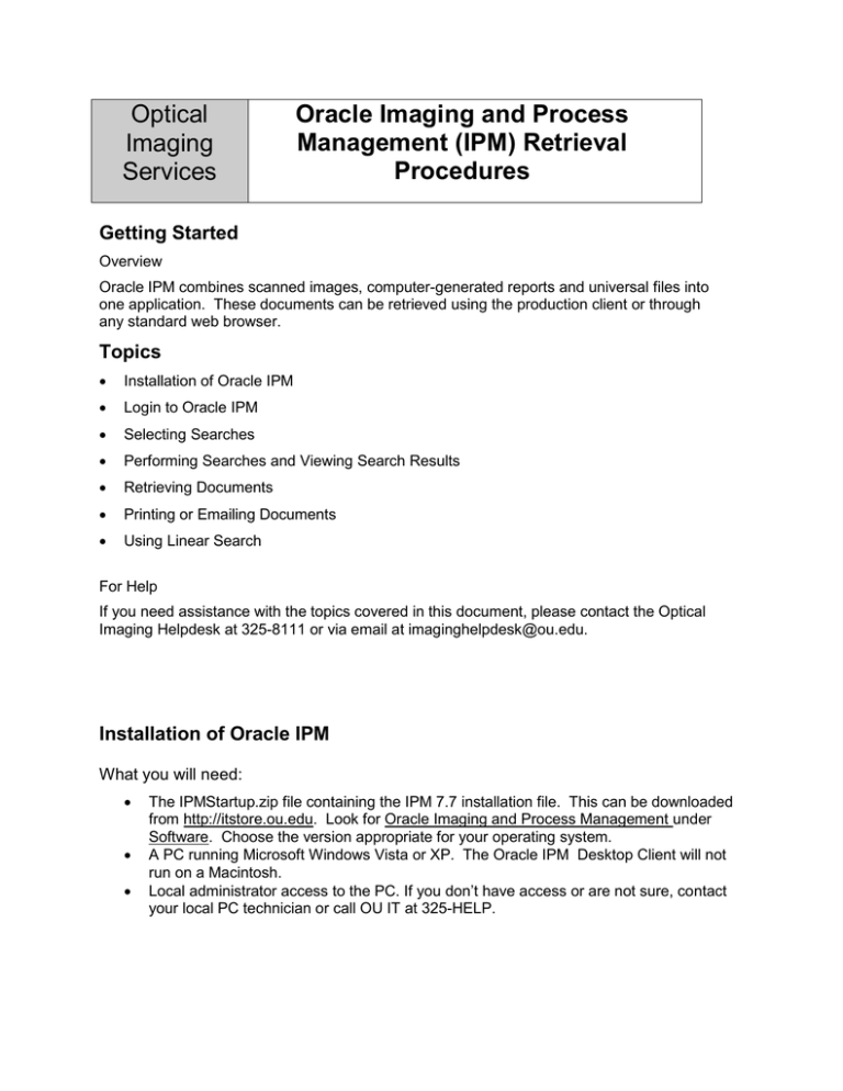Oracle IPM Procedures