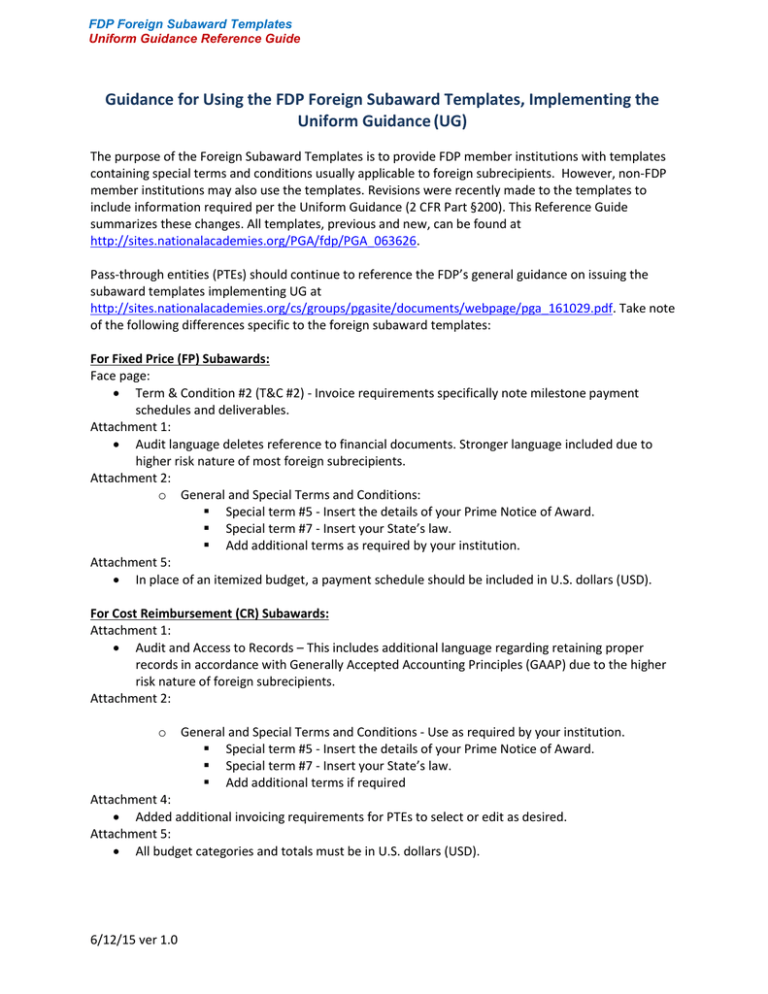 Guidance Document for Foreign Subaward Templates