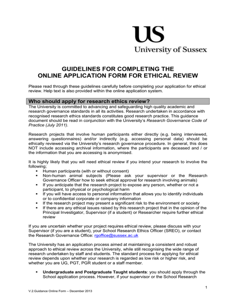 Ethical Review Guidelines - University of Sussex