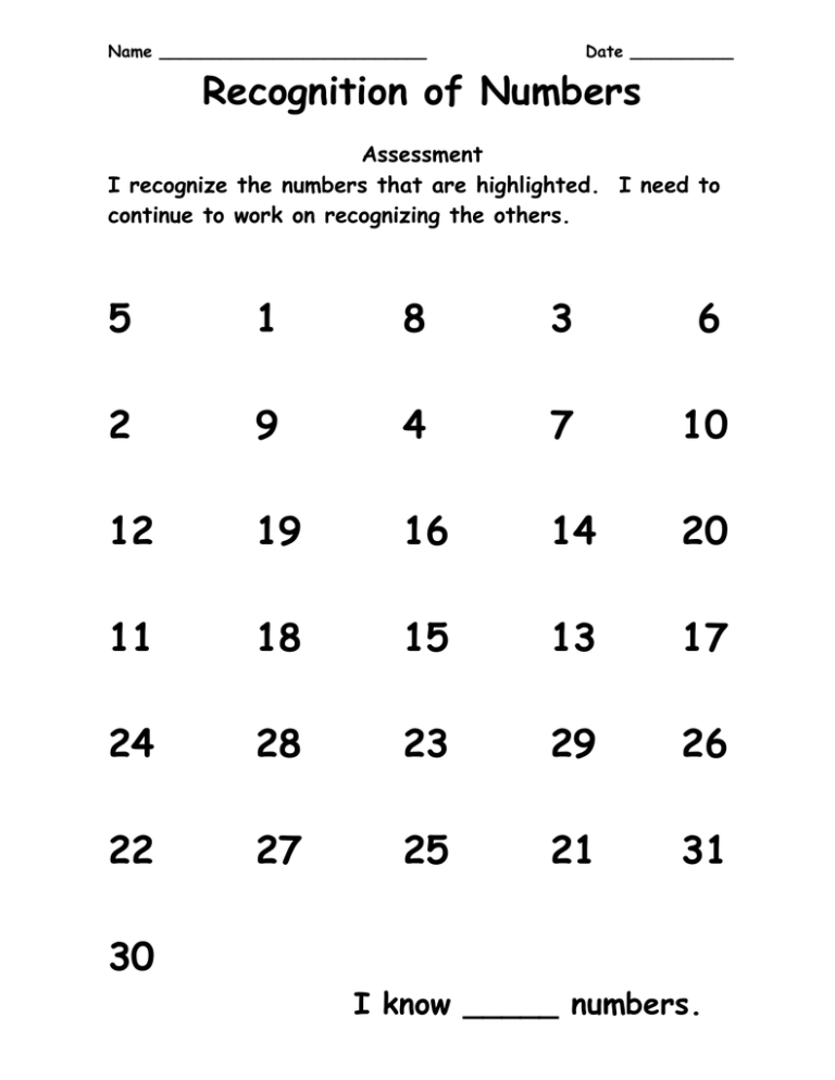Recognition of Numbers
