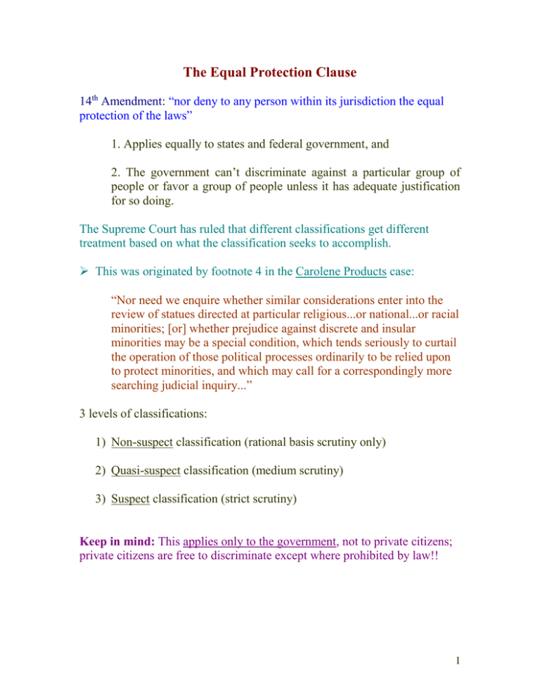 Equal Protection Clause 14th Amendment Analysis