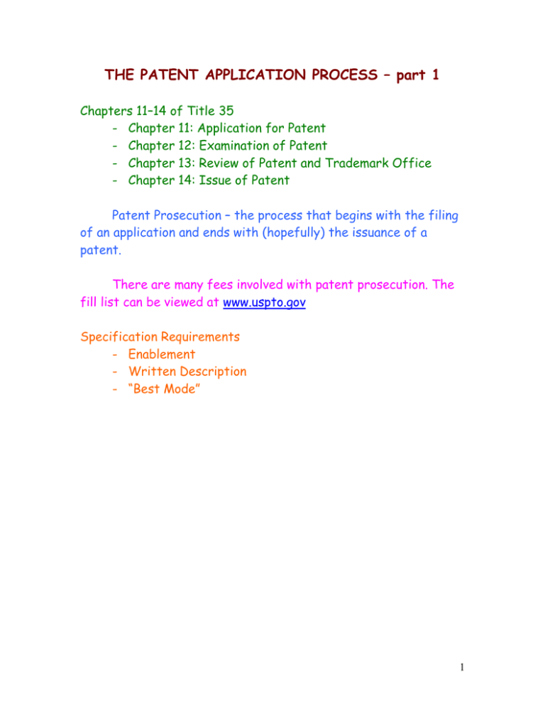 THE PATENT APPLICATION PROCESS – part 1