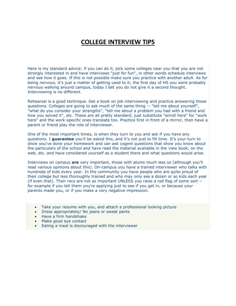 College Interview Tips