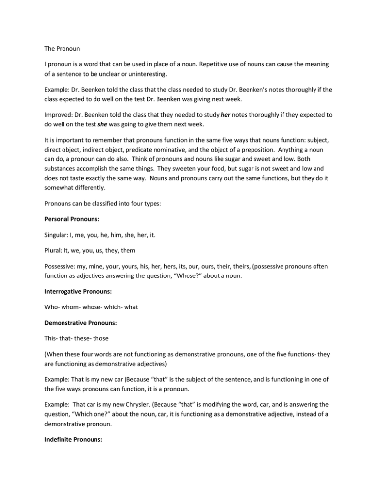 Pronoun information sheet