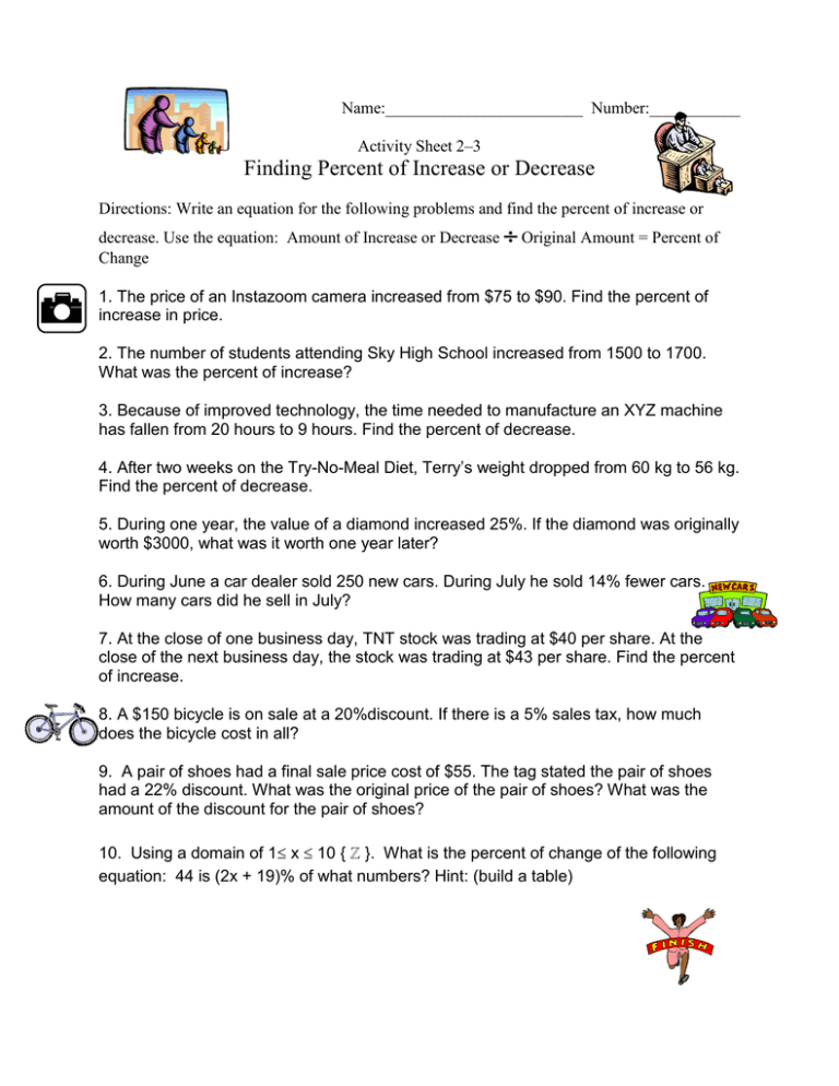 Percent Increase/Decrease Activity Sheet