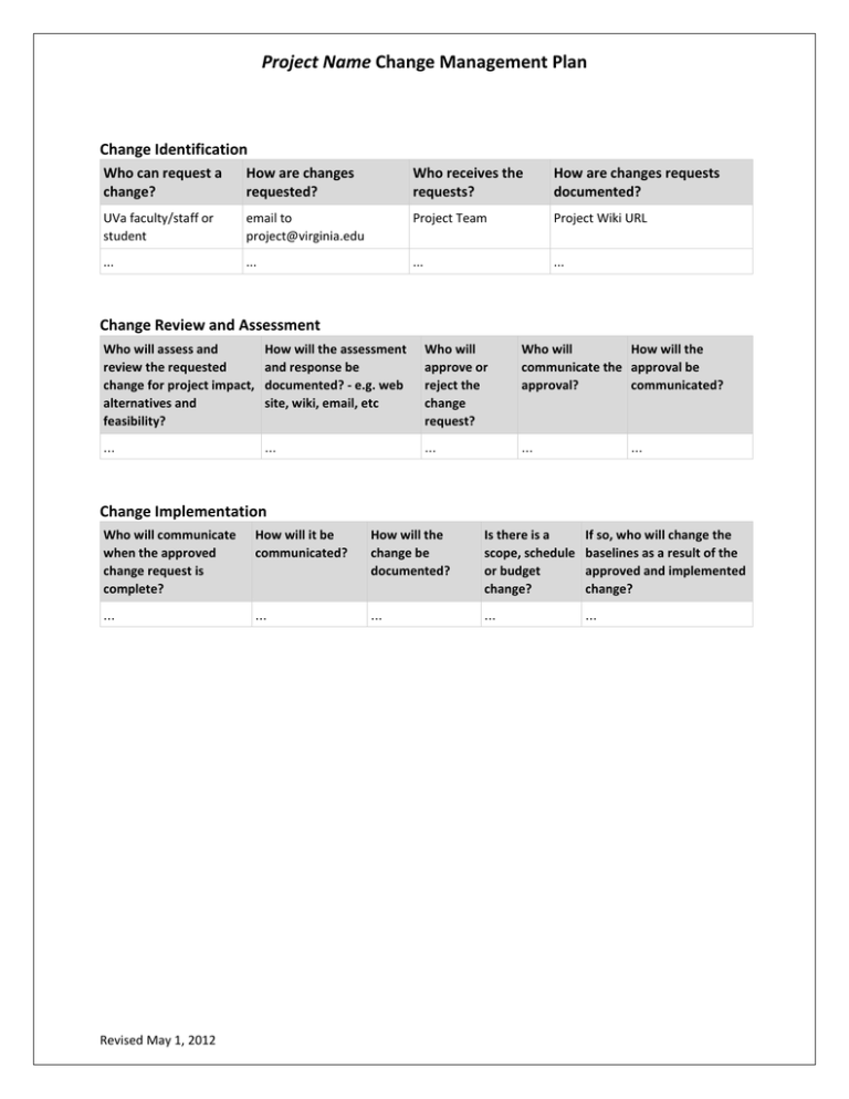 Project Change Management Template