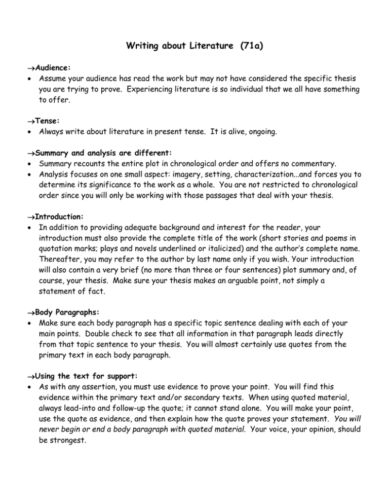 Writing Literature Analysis: A Guide