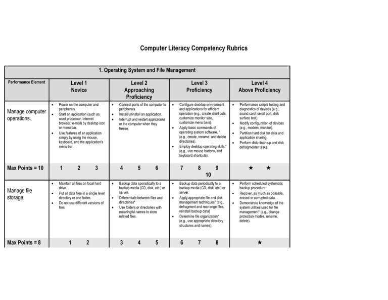 Computer Literacy Competency Rubric