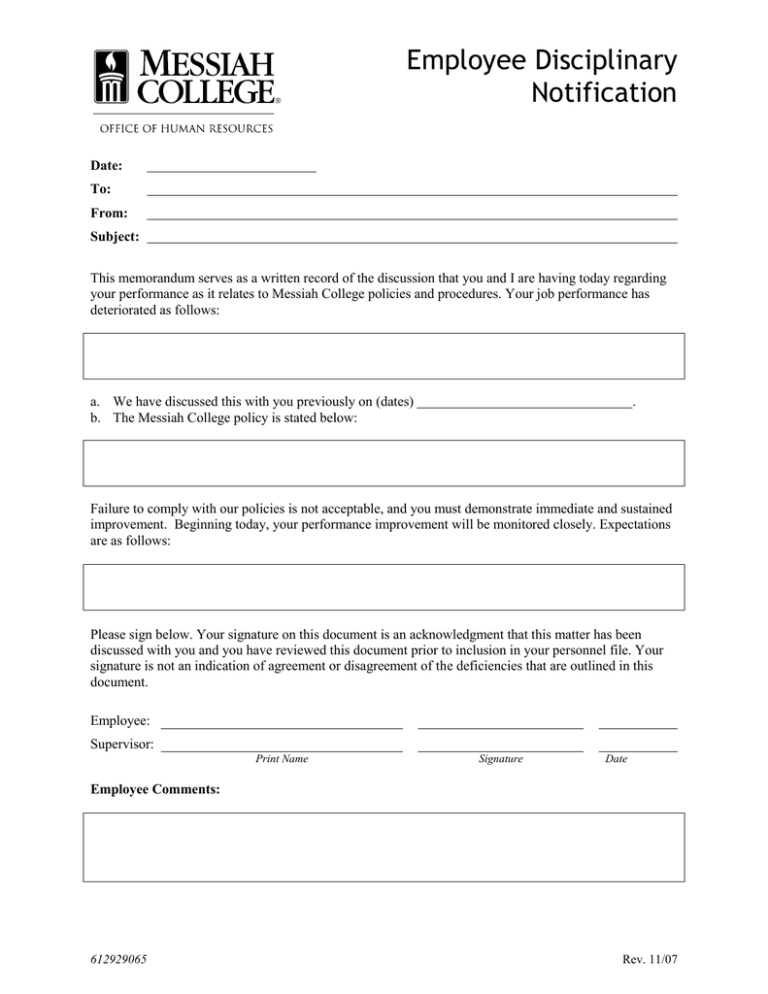 Employee Disciplinary Notification