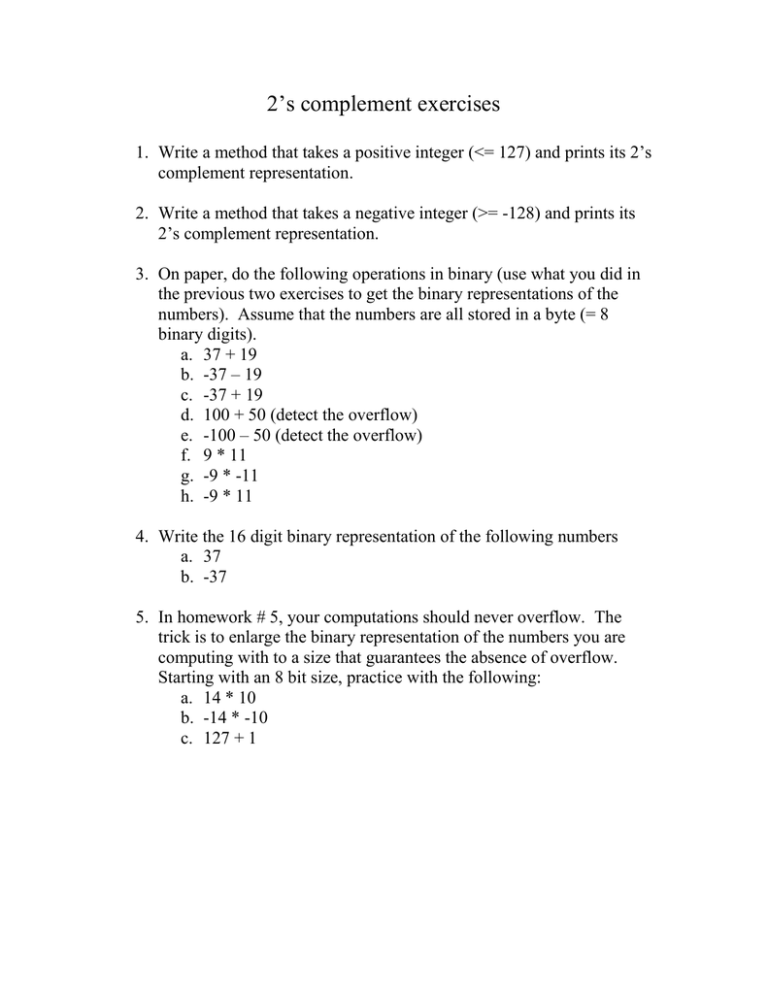 2's Complement Exercises