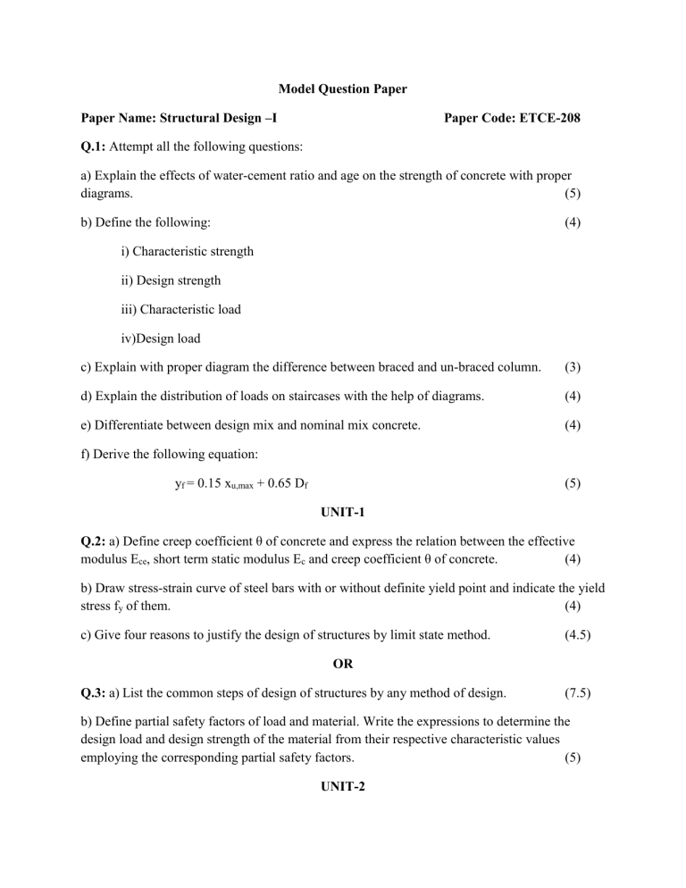 Structural Design I - Model Paper