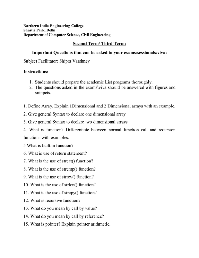 Exam Questions: Computer Science & Civil Engineering