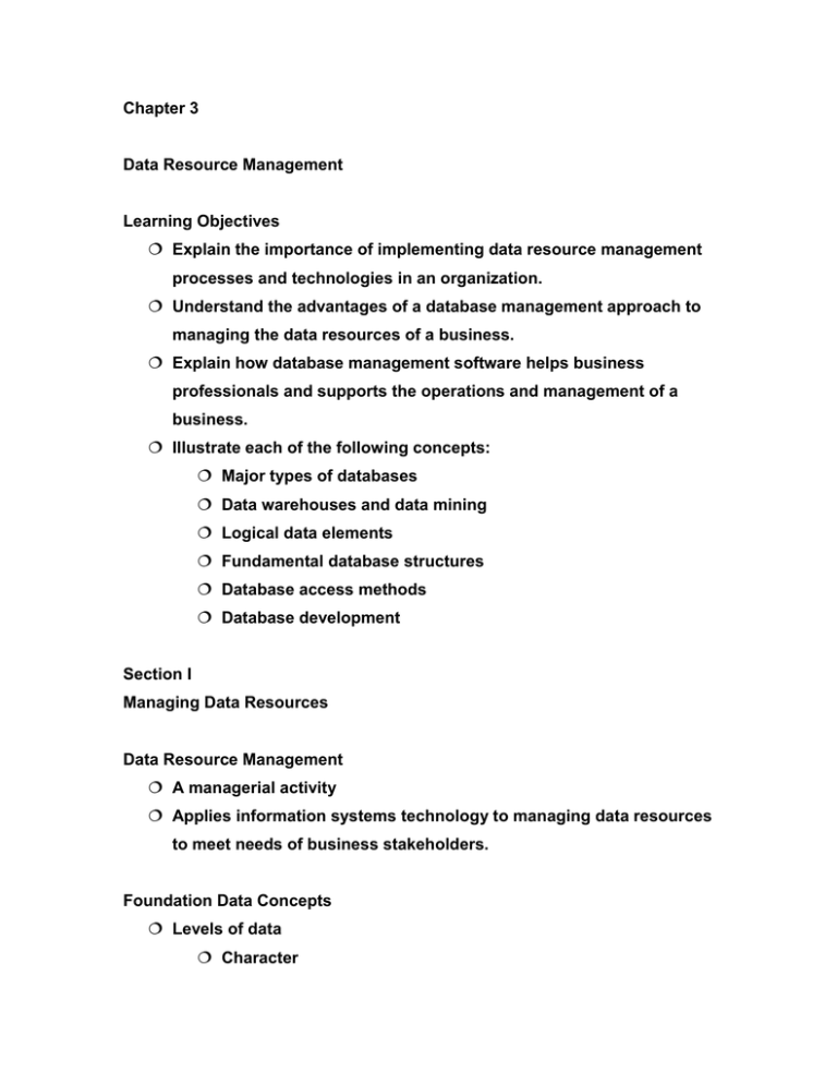 Data Resource Management: Databases & Data Warehousing