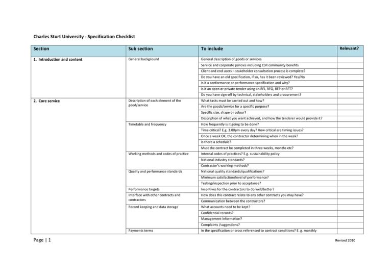 Specification Checklist
