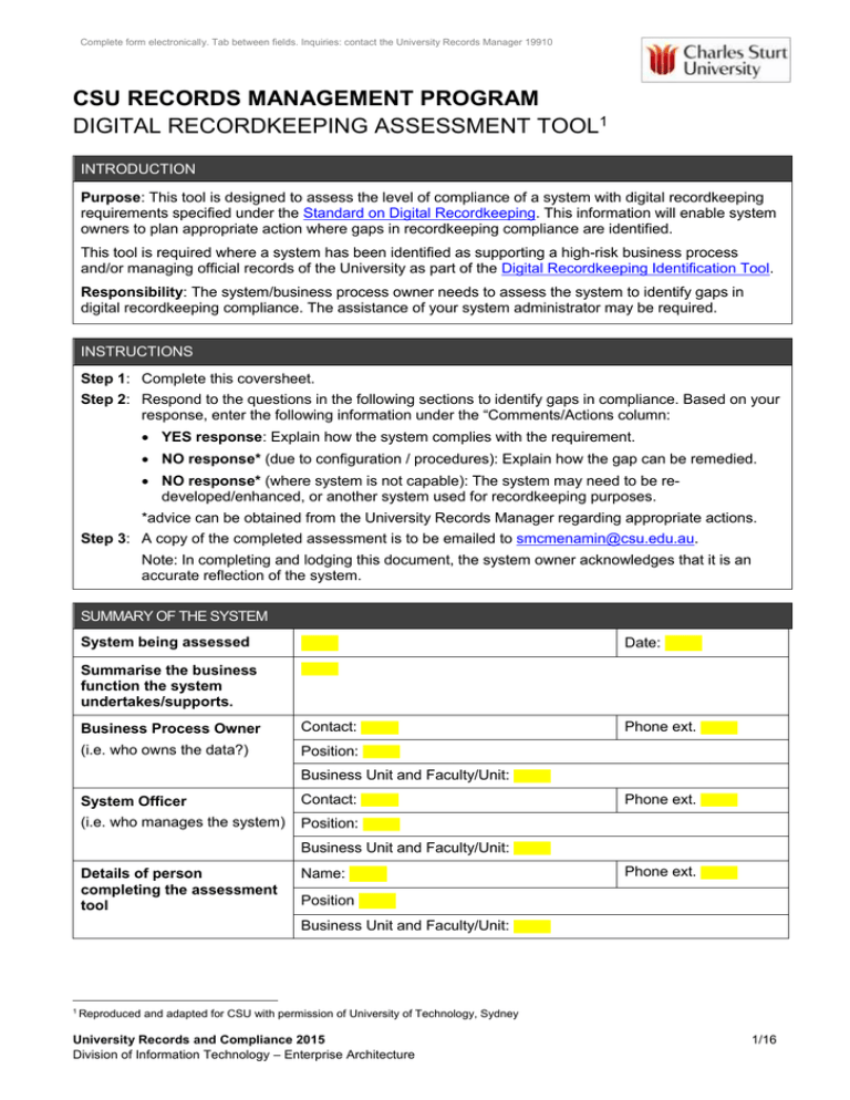 Digital Records Assessment Tool