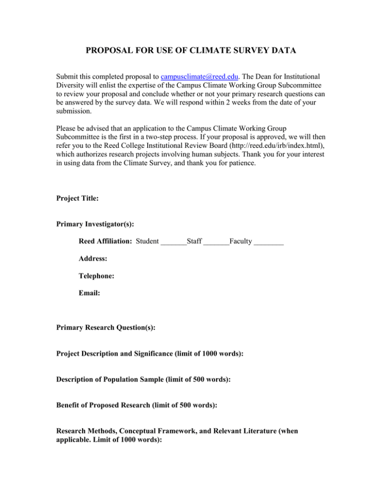 Climate Survey Data Proposal Form - Reed College