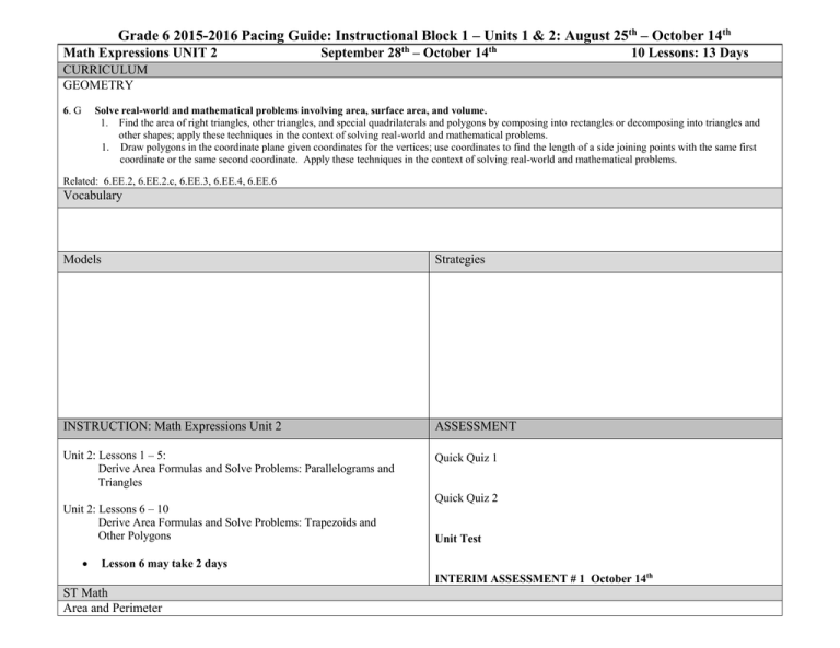 Grade 6 Pacing Guide Block 1Unit 2