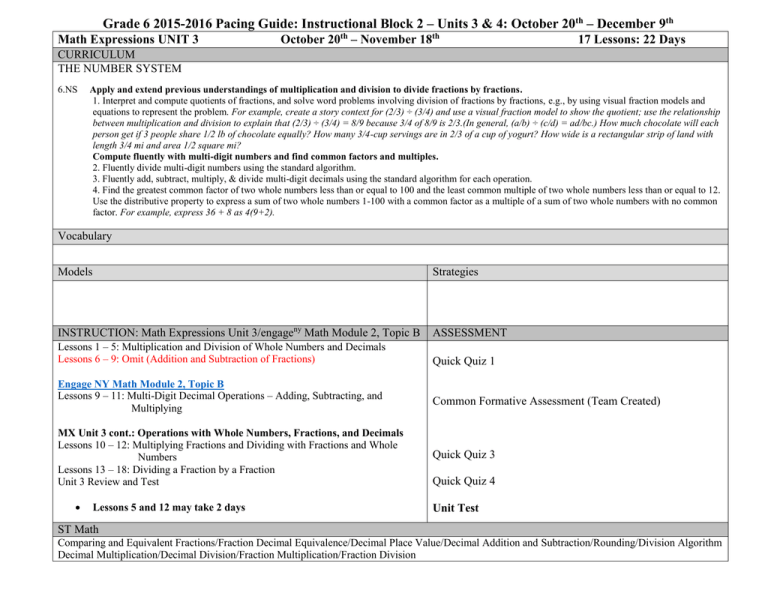 Grade 6 Pacing Guide Block 2 Unit 3