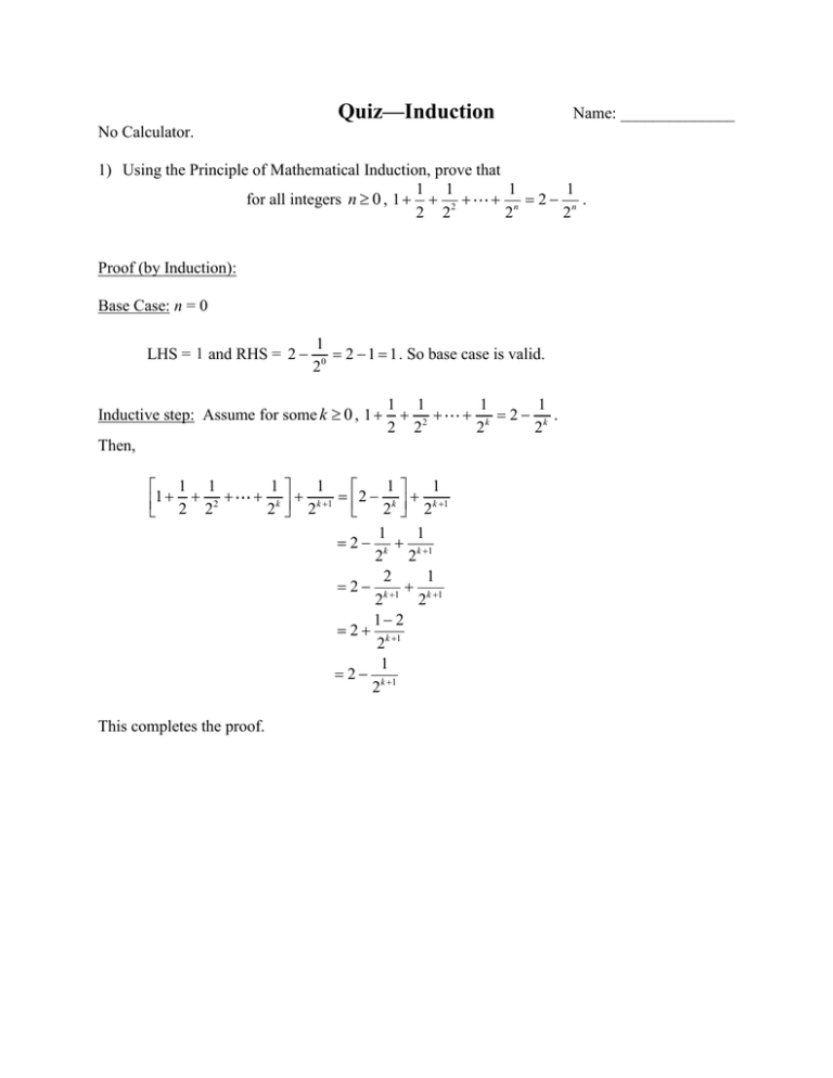 Mathematical Induction Quiz