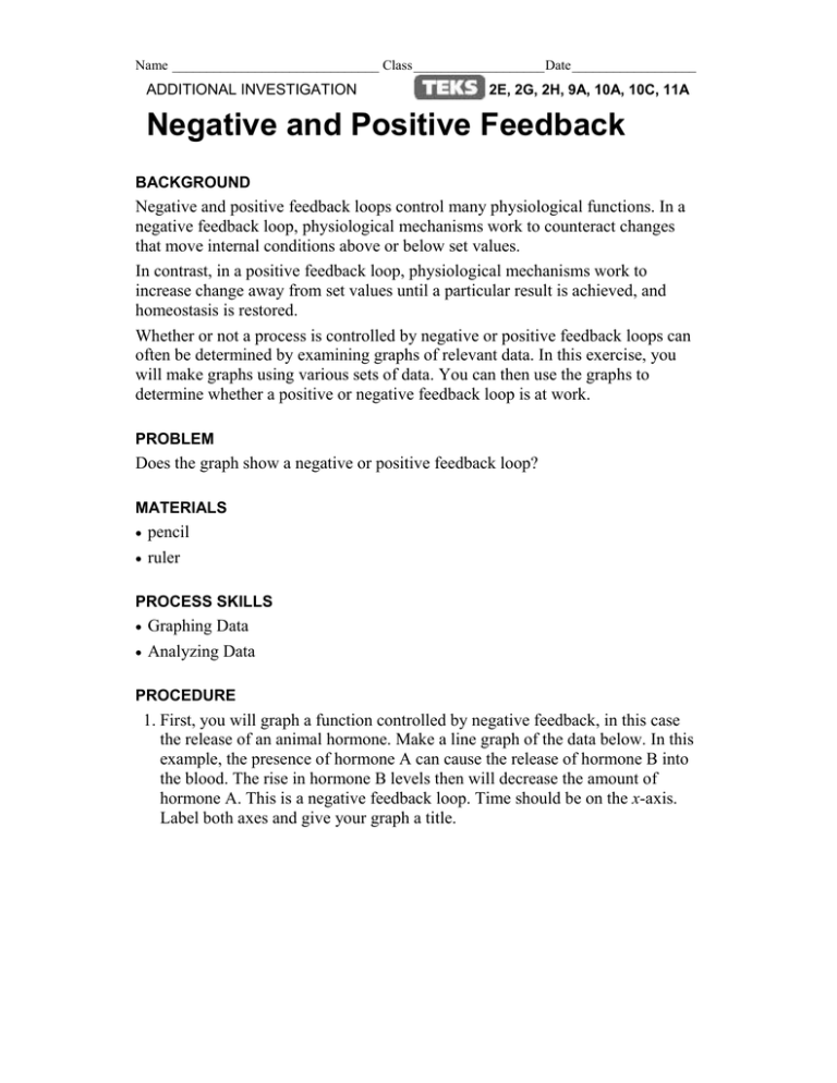 Negative & Positive Feedback Loops Worksheet