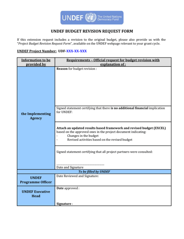 UNDEF Budget Revision Request Form