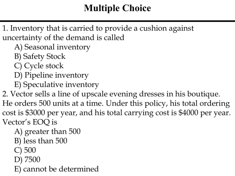 Inventory Management Quiz: EOQ, Safety Stock, ROP