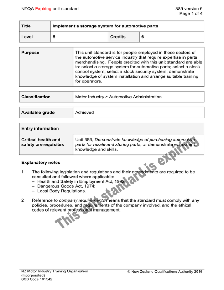 NZQA unit standard 389 version 6
