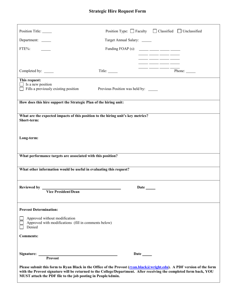 Strategic Hire Request Form - University