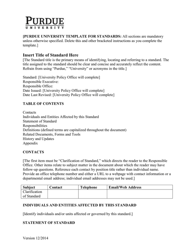 Purdue University Standard Template