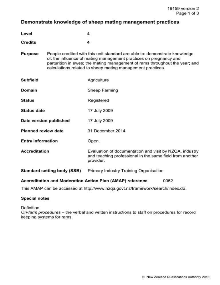 Demonstrate knowledge of sheep mating management practices