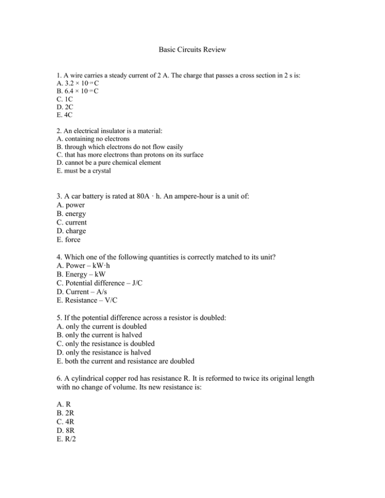 Basic Circuits Review Questions