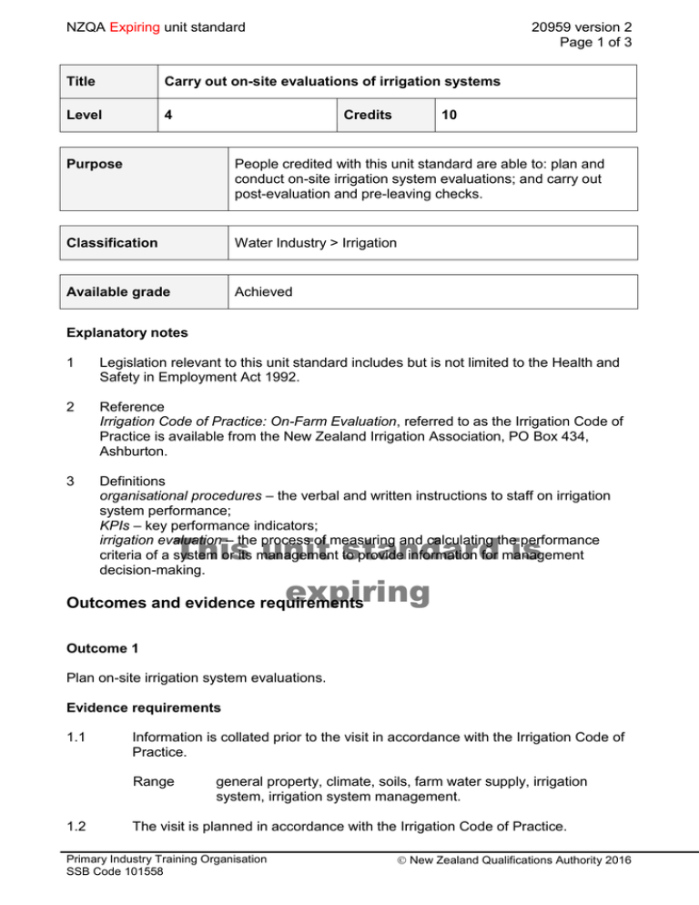 NZQA unit standard 20959 version 2