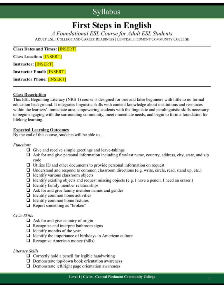 First Steps in English