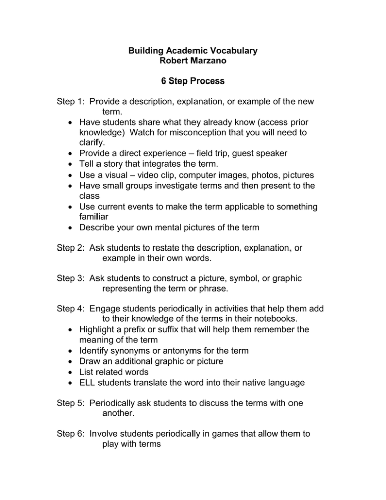 Building Academic Vocabulary