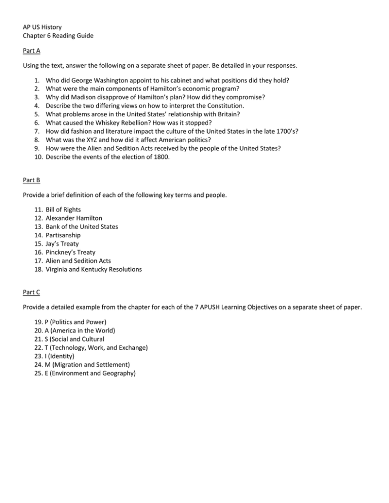 AP US History Chapter 6 Reading Guide