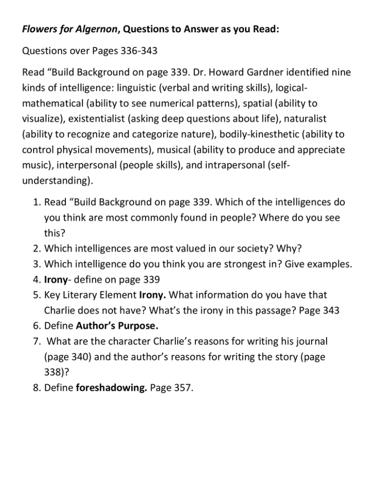 Flowers for Algernon Study Guide: Questions & Analysis