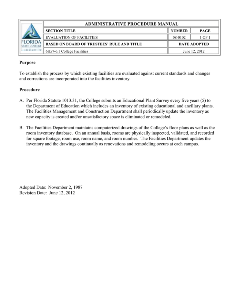 ADMINISTRATIVE PROCEDURE MANUAL Purpose