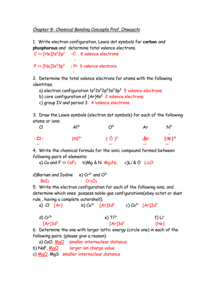 Chemical Bonding Concepts Worksheet
