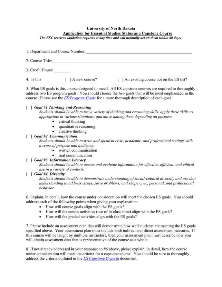 Essential Studies Capstone Validation Form