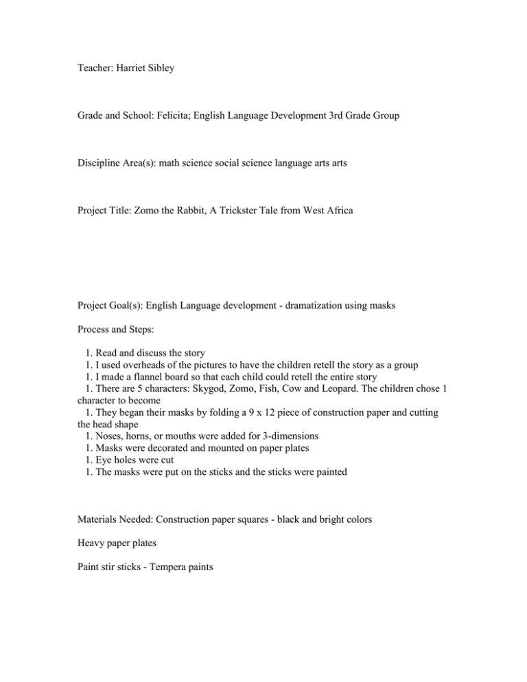 Zomo the Rabbit: Mask-Making Lesson Plan for ELD