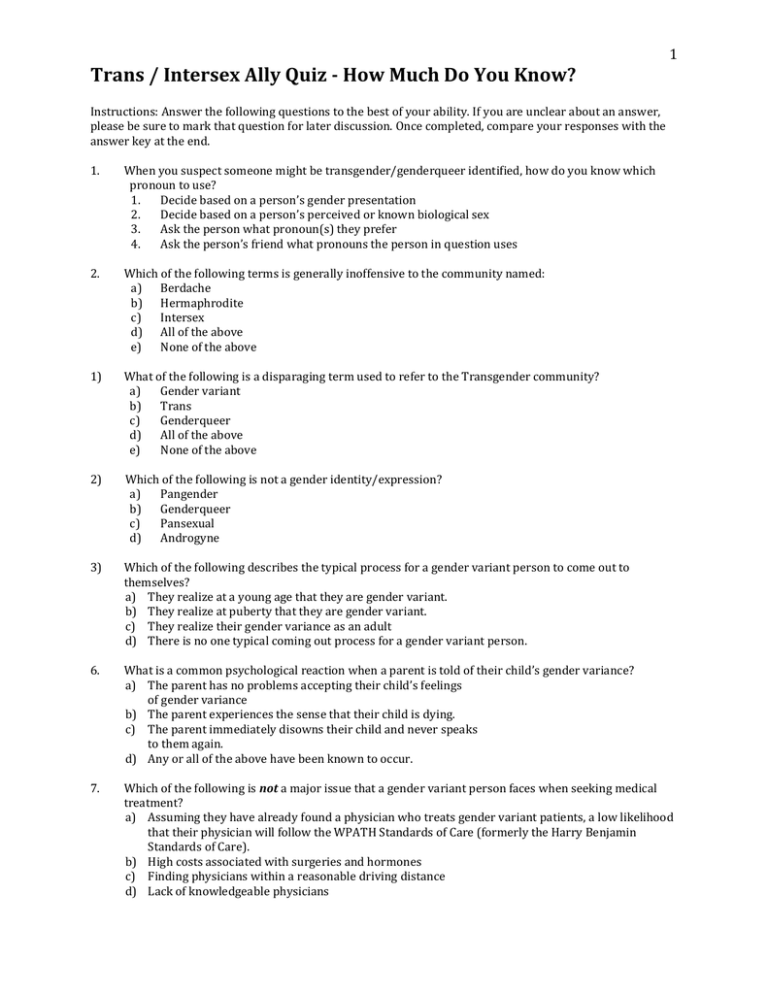Trans Intersex Ally Quiz