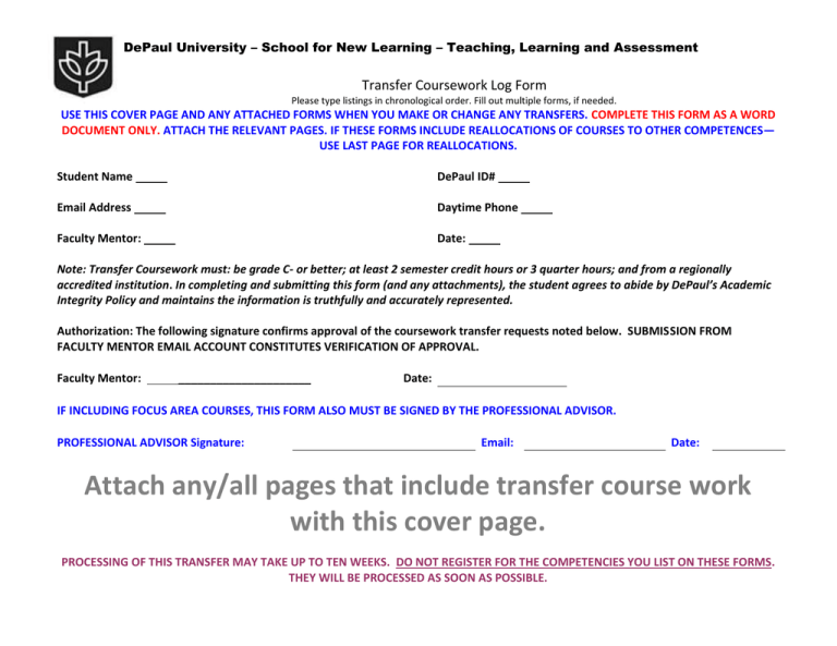 Pre-Approved Course Log Form