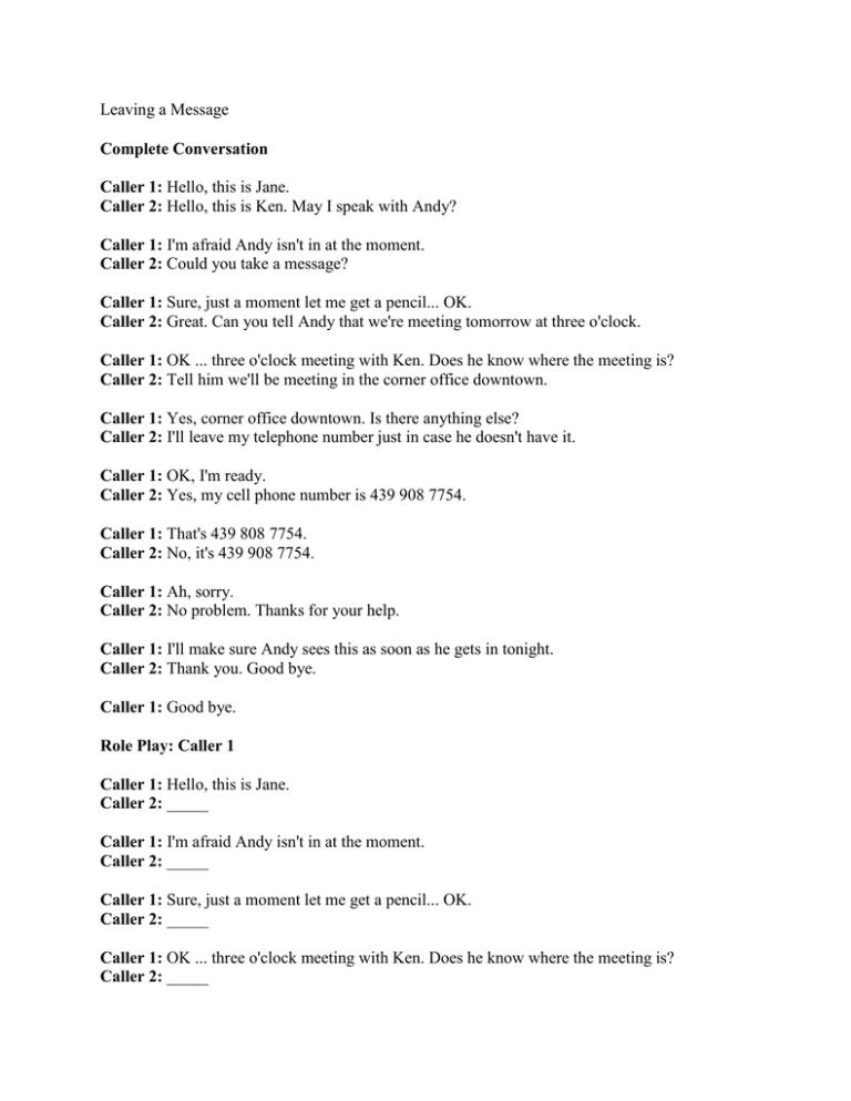 Phone Message Role Play Script: Practice Etiquette