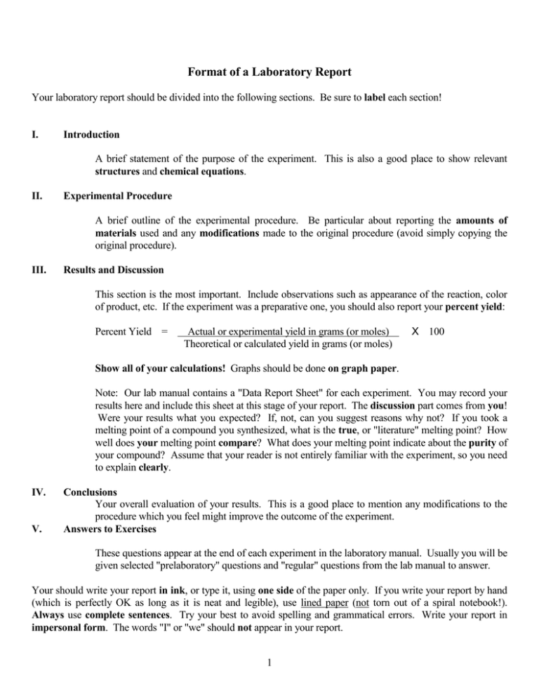 Lab Report Format: Chemistry Experiment Guide