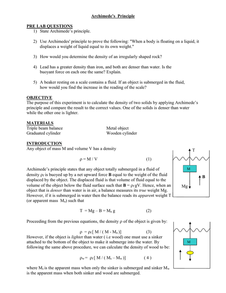 Archimedes' Principle Lab: Density Calculation