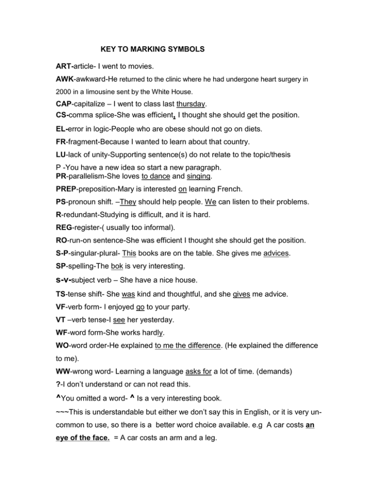 KEY TO MARKING SYMBOLS AND EXAMPLES.doc