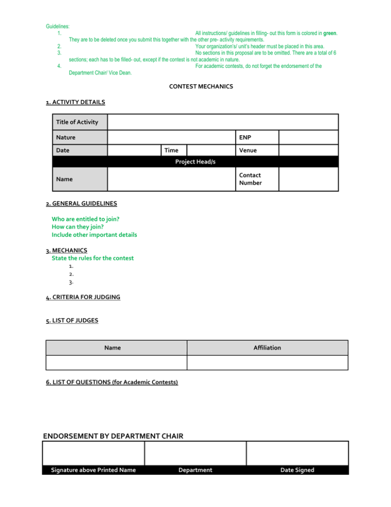 Contest Proposal Form Template