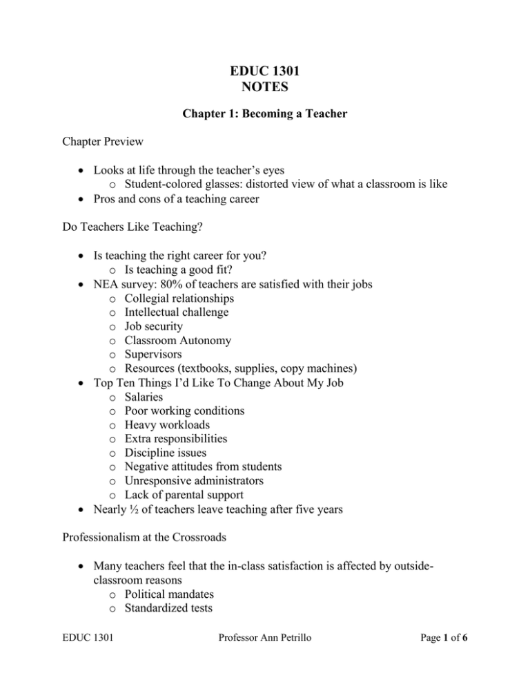 EDUC 1301: Becoming a Teacher - Notes & Key Concepts
